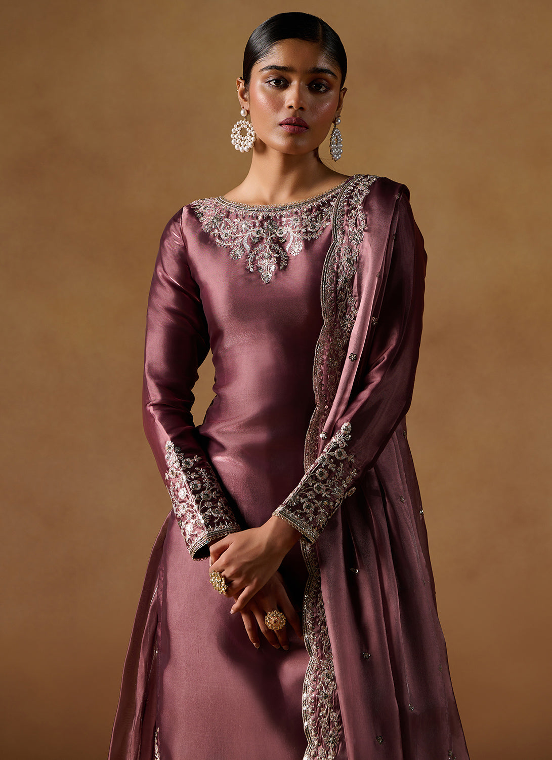 Deep Garnet Embroidered Tissue Sharara Suit – Lashkaraa