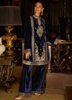 Blue Embroidered Velvet Pant Suit – Lashkaraa