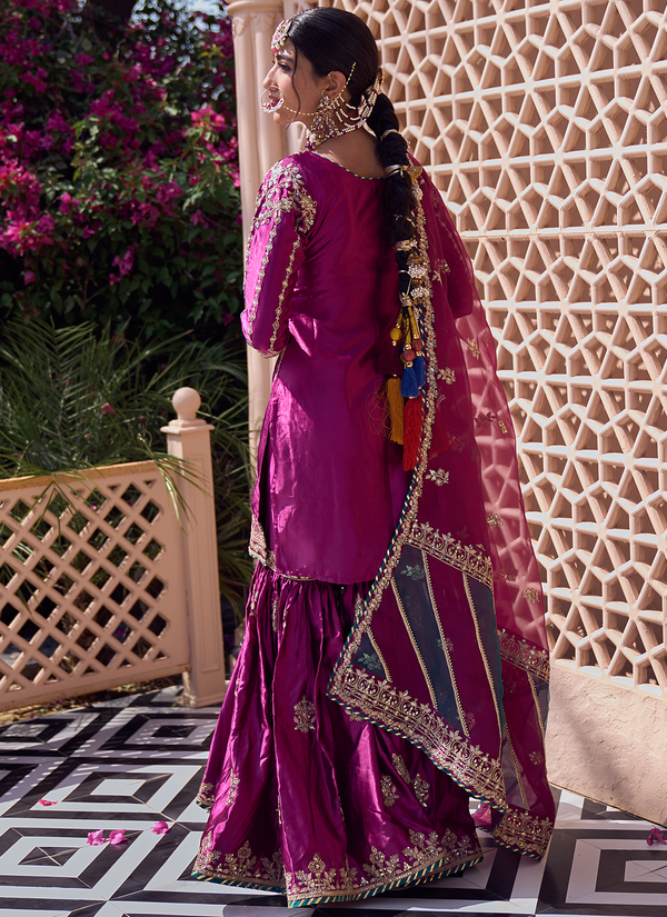 Deep Wine Embroidered Gharara Suit