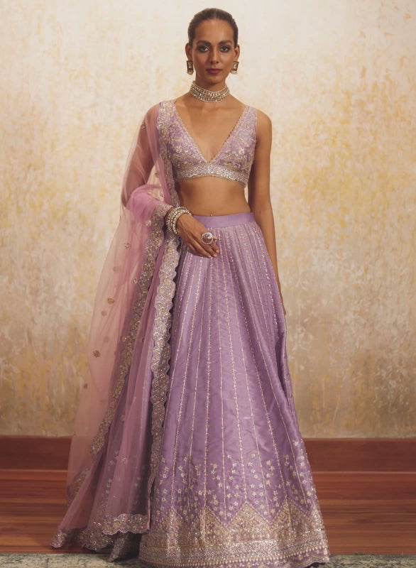 Light Purple Embroidered Lehenga – Lashkaraa