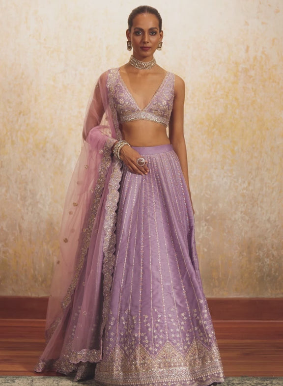 Light Purple Embroidered Lehenga – Lashkaraa