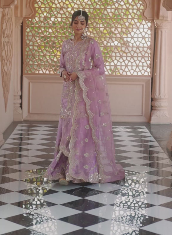 Dusty Purple Embroidered Sharara | Lashkaraa