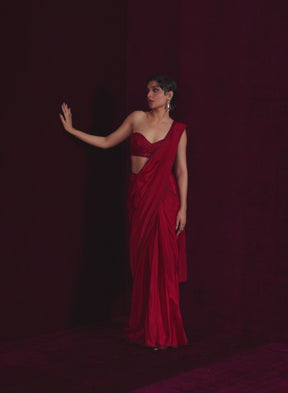 Red Embroidered Jacket Style Saree – Lashkaraa