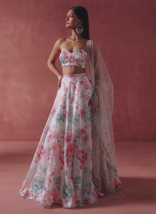 Off White Multicolor Floral Strapless Lehenga – Lashkaraa